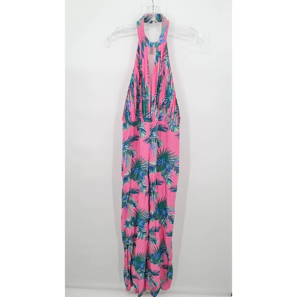 The Sang | Pants & Jumpsuits | The Sang Tropical Pink Halter Jumpsuit ...